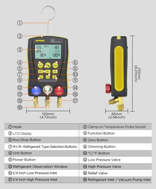 AUTOOL LM120 AC Manifold Gauge Refrigerant Identifier - AUTOOL