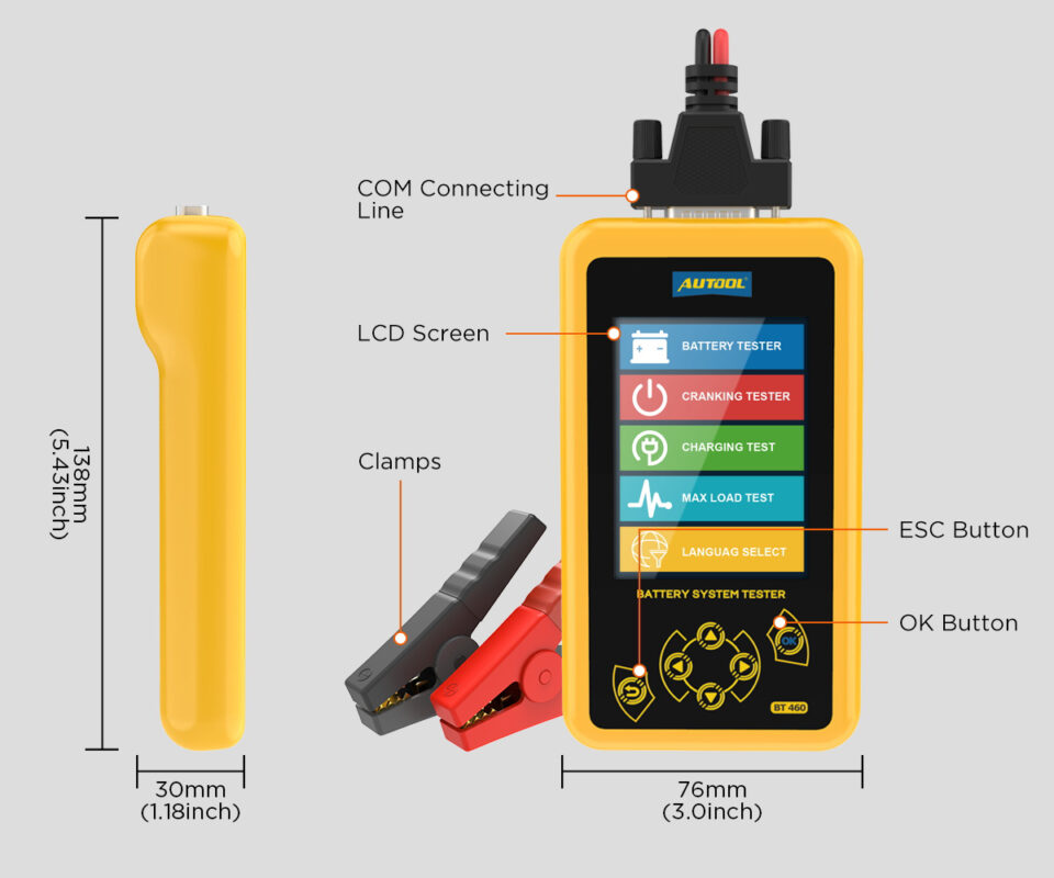 AUTOOL BT460 TFT 4inch Colorful Display Car Battery Tester Analyzer for ...