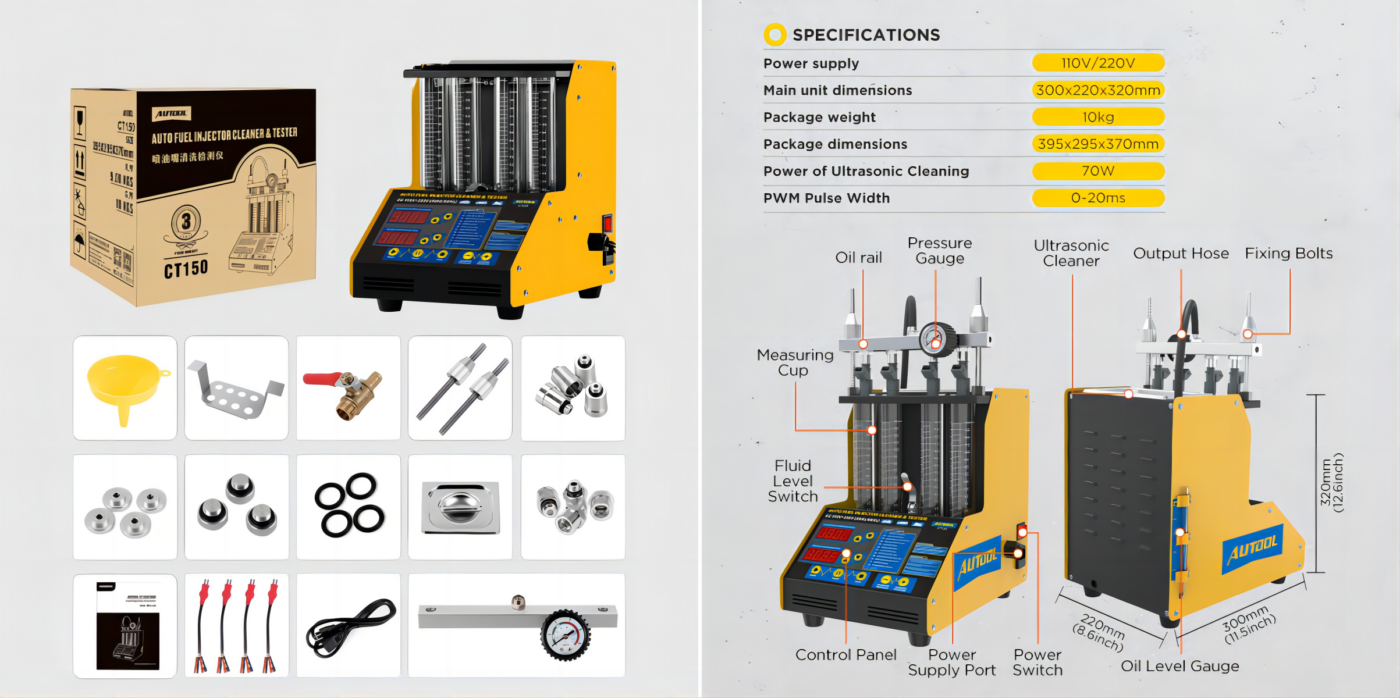 AUTOOL CT150 Fuel Injector Tester & Cleaner Machine - AUTOOL