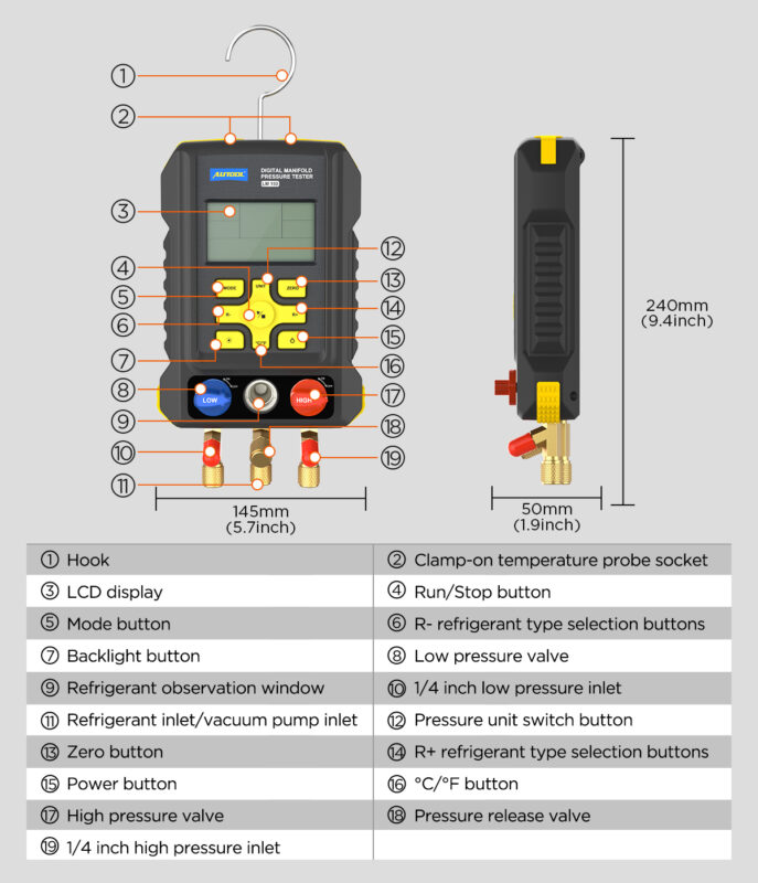 AUTOOL LM150 Digital Manifold Gauges Digital AC Gauges - AUTOOL