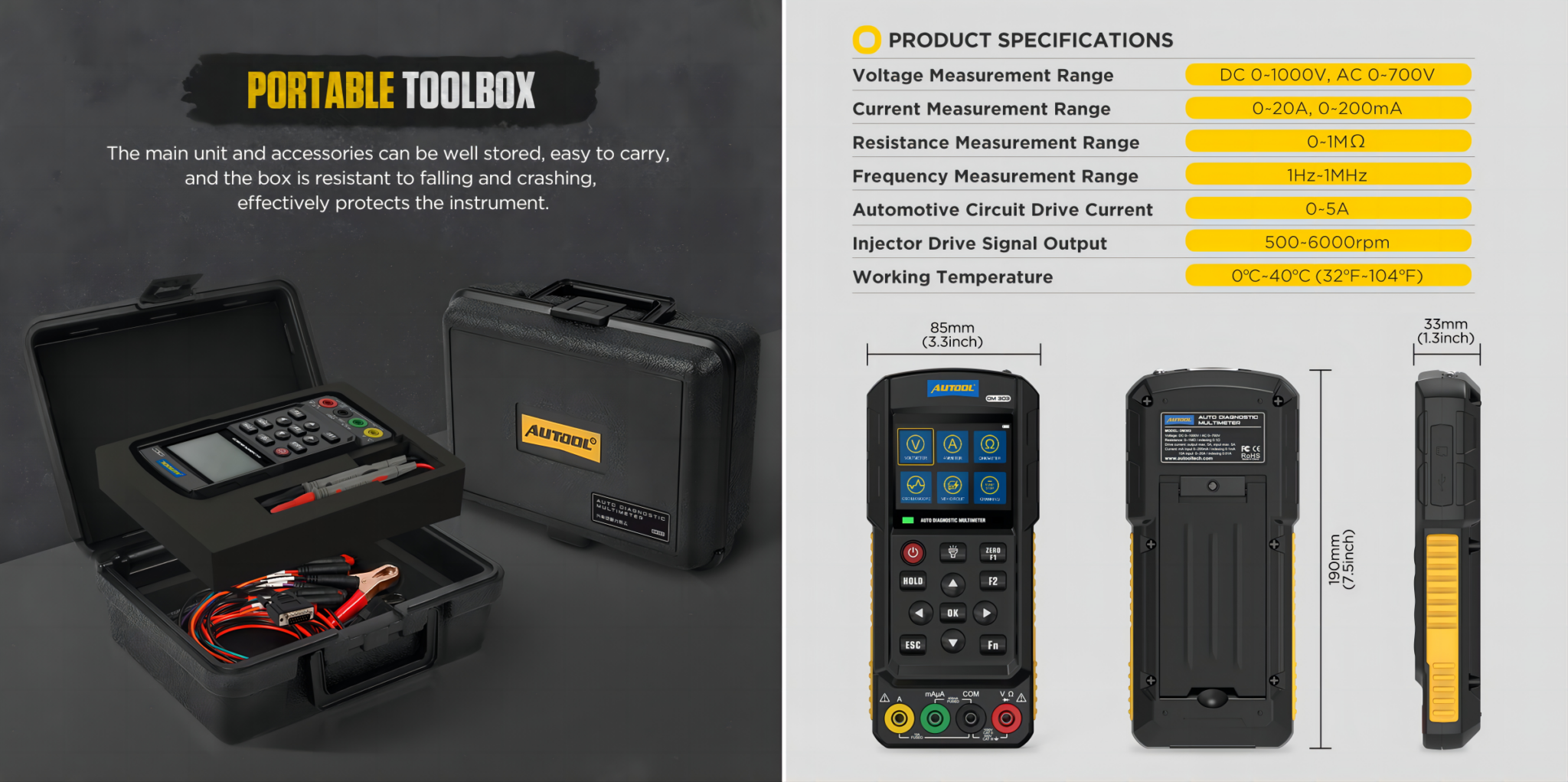 AUTOOL DM303 Auto Diagnostic Multimeter Car Circuit Tester with K/CAN ...