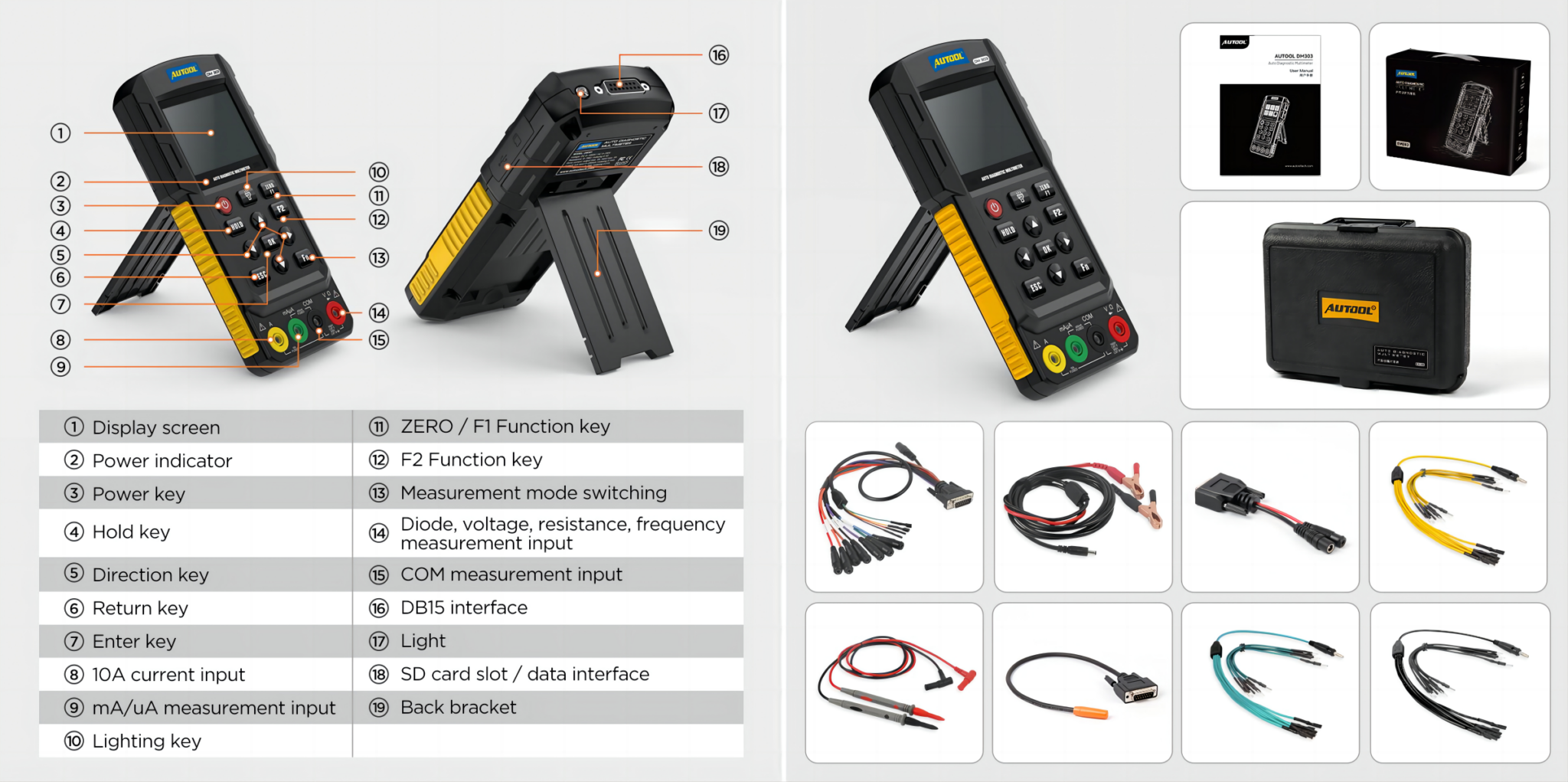 AUTOOL DM303 Auto Diagnostic Multimeter Car Circuit Tester with K/CAN ...