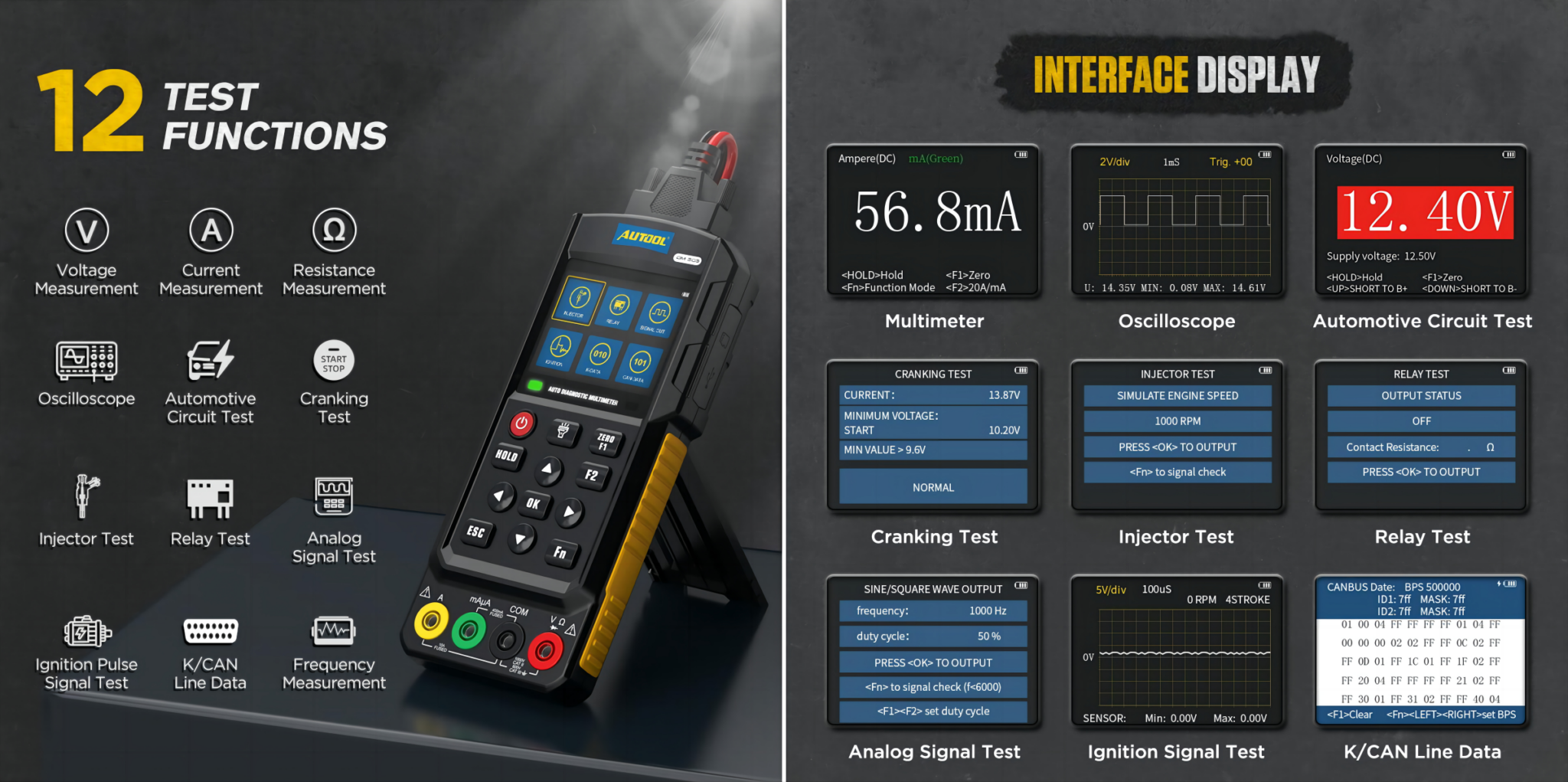 AUTOOL DM303 Auto Diagnostic Multimeter Car Circuit Tester with K/CAN ...