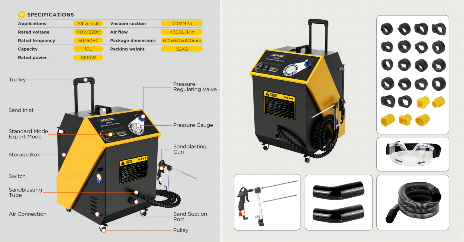 AUTOOL HTS678 Walnut Sand Blaster Cleaner Car Engine Carbon Deposition ...
