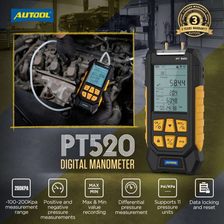 AUTOOL PT520 Digital Manometer Differential Manometer Air Pressure ...