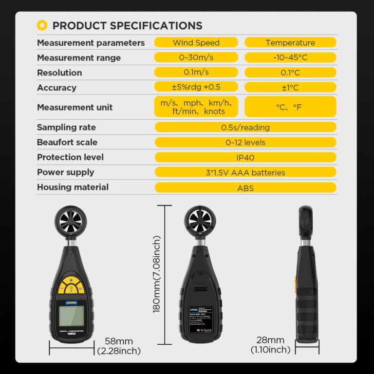 AUTOOL TR401 Digital Anemometer, Handheld Wind Speed Meter For ...