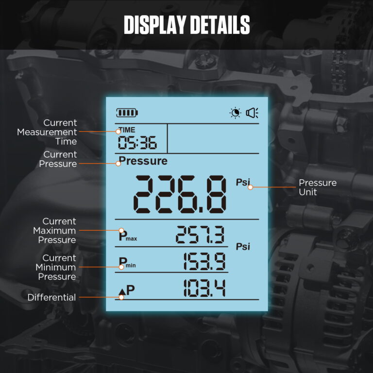 AUTOOL PT640 GDI Fuel Pressure Gauge 0-360Bar Digital Measurement ...